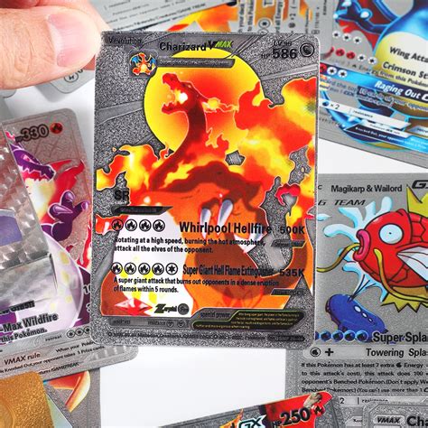 Pçs Cartas De Ouro Pokémon Folha Inglês Prata Jogo De Metal Charizard Vmax Gx Série Carta