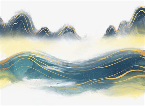 中国风清明元素，青山金色云纹高清png透明图片，设计素材下载 墨鱼部落格