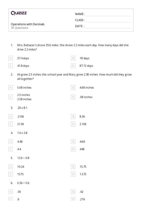50 Operations With Money Worksheets For 6th Class On Quizizz Free