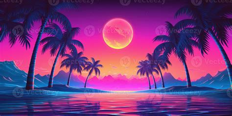 Aesthetic Beach Synthwave Retrowave Wallpaper With A Cool And Vibrant