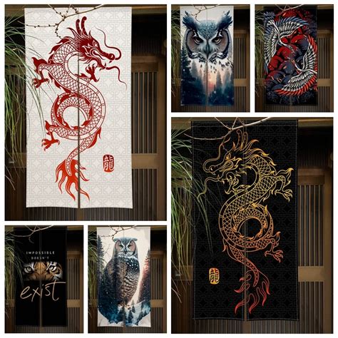 일본식 전통 중국 문 커튼 패널 드래곤 올빼미 호랑이 그림 문태피스트리 방 칸막이 커튼 주방용 Aliexpress