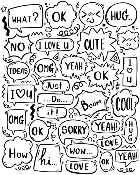 Premium Vector Hand Drawn Background Set Of Cute Speech Bubble Eith