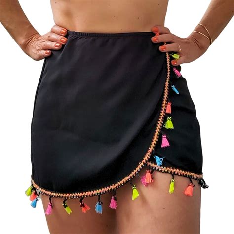 Saída De Praia Saia Pareô Em Viscose Pompom Ou Franja Canga de Praia Shopee Brasil