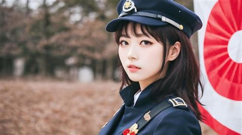 Premium Ai Image Cute Asian Girl In Military Suit Background