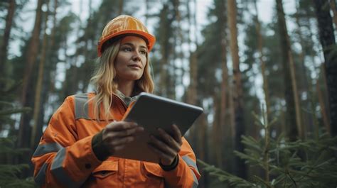 Premium Photo Portrait Of Female Forestry Engineer Working In Field