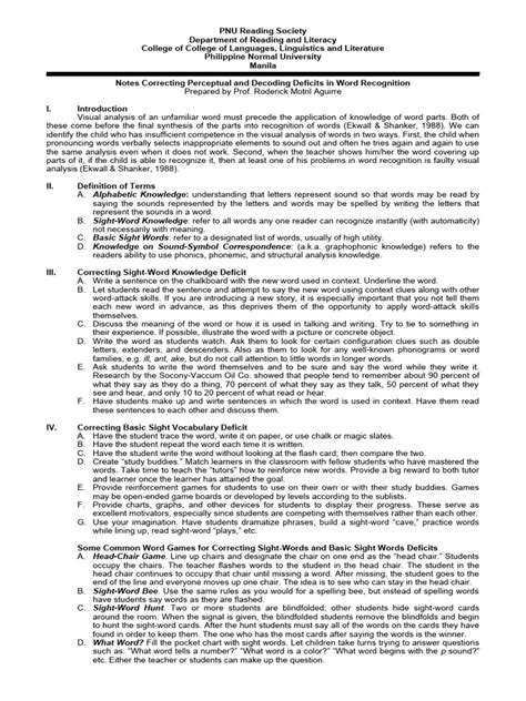 notes correcting perceptual and decoding deficits in word recognition