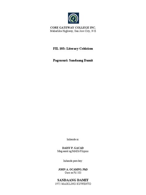 Daisy P Gacad Maikling Kuwento Pdf