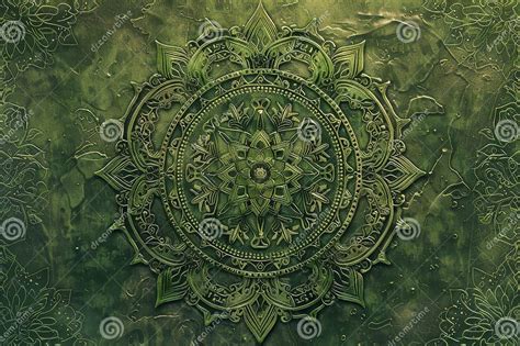 Circular Mandala Design With Intricate Patterns On A Vibrant Green