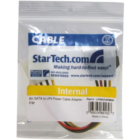 StarTech In SATA To LP Power Cable Adapter F M Black LP SATAFM IN Novatech