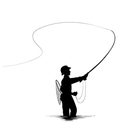 Premium Vector Hand Drawn Fly Fisherman Silhouette