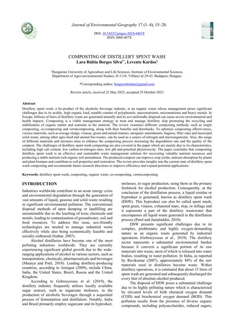 Pdf Composting Of Distillery Spent Wash