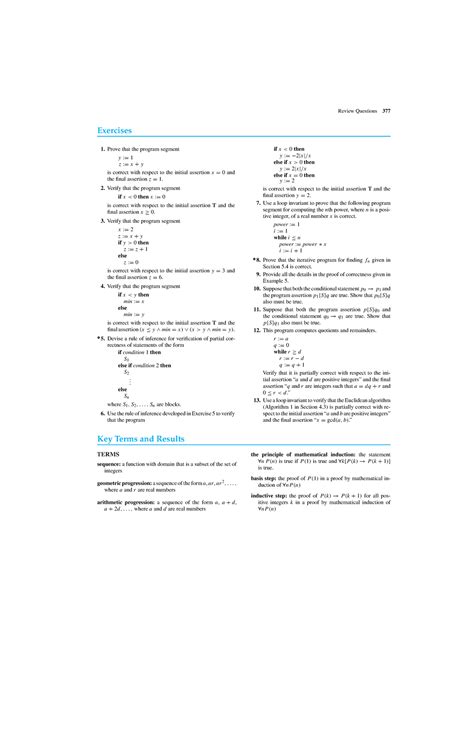 Exercise Program Correctness Review Questions 377 Exercises Prove