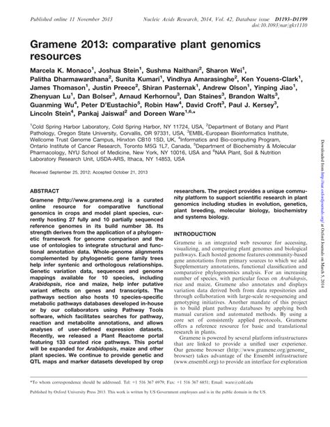 Pdf Gramene 2013 Comparative Plant Genomics Resources