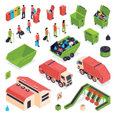 Isometric Garbage Recycling Icon Set 12619723 Vector Art At Vecteezy