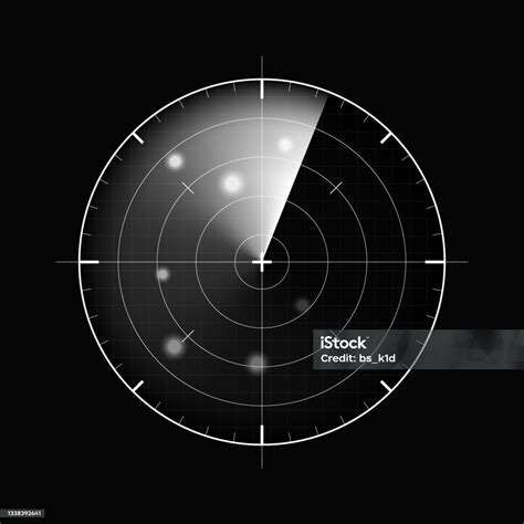 어두운 배경에 격리 된 레이더 군사 검색 시스템 Hud 레이더 디스플레이 벡터 일러스트레이션 날기에 대한 스톡 벡터 아트 및