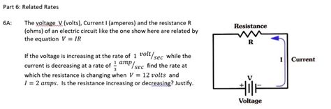 solved part 6 related rates 6a the voltage v volts current