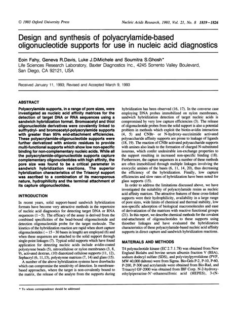 Pdf Design And Synthesis Of Polyacrylamide Based Oligonucleotide