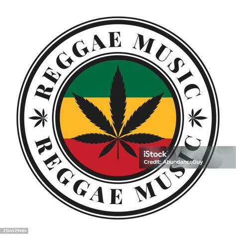 Cannabis Reggae Music Round Stamp Badge With Rasta Flag Vector