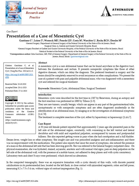 Presentation Of A Case Of Mesenteric Cyst Pdf Lymphatic System