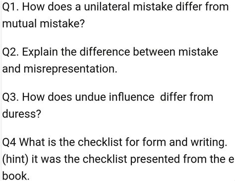 Solved Q1 How Does A Unilateral Mistake Differ From Mutual Mistake