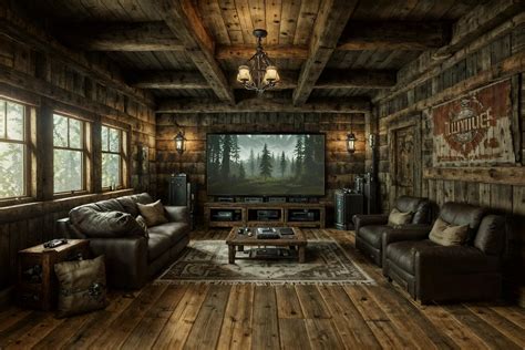 Rustic Style Gaming Room Interior With Cinematic Photo Highly Detail Interior AI