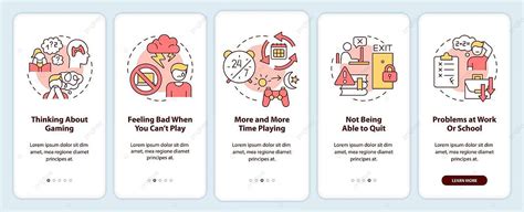 Onboarding Mobile App Screen Showcasing Indicators Of Addiction To Gaming Vector Task