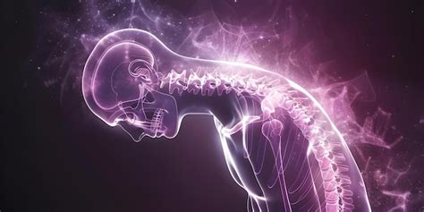 Digital Human Figure With Glowing Spine In Bent Posture For