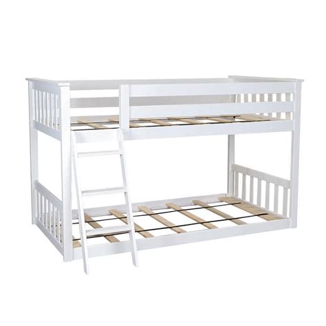 Max And Lily Solid Wood Twin Over Twin Low Bunk Bed White