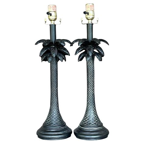 Vintage Late 20th Century Coastal Carved Wood Palm Tree Lamps A Pair For Sale At 1stdibs