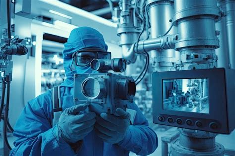 Premium Ai Image Engineer Technician Wearing Safety Ppe Uniform That Record Data From Display