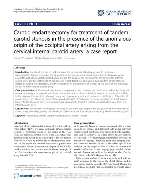 Pdf Carotid Endarterectomy For Treatment Of Tandem Carotid Stenosis