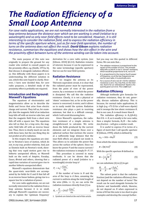Pdf The Radiation Efficiency Of A Small Loop Antenna