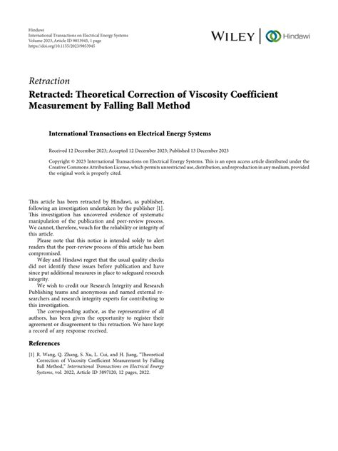 Pdf Retracted Theoretical Correction Of Viscosity Coefficient Measurement By Falling Ball Method