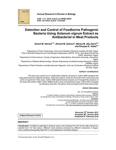 Pdf Detection And Control Of Foodborne Pathogenic Bacteria Using Solanum Nigrum Extract As