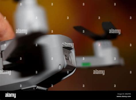 Close Up Drone Sensor And Drone Propeller Focus Is On Second Propeller Droning Concept Video