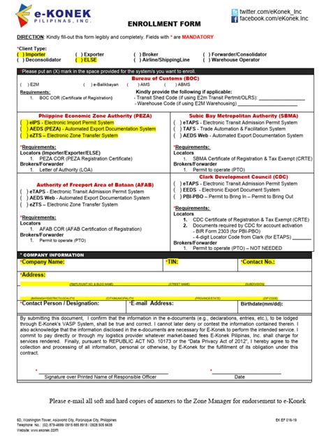 E Konek Vasp Enrollment Form Eips 1685688553 Pdf Economies Business