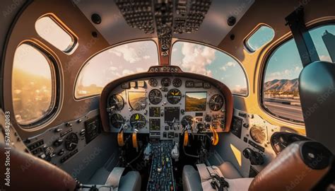 Flight Deck Inside View Of The Cockpit Of A Modern Airplane
