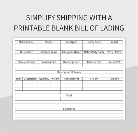 Streamline Cargo Documentation With Printable Bill Of Lading Form Excel