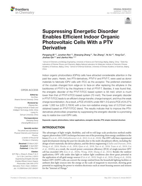 Pdf Suppressing Energetic Disorder Enables Efficient Indoor Organic Photovoltaic Cells With A