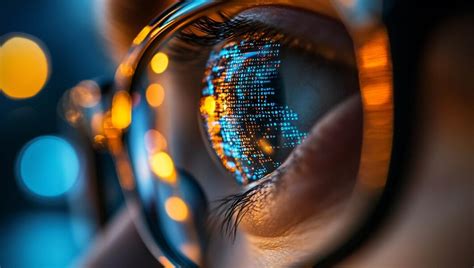 Futuristic Image Of Glasses Reflecting Digital Data Visualization With Advanced Coding And