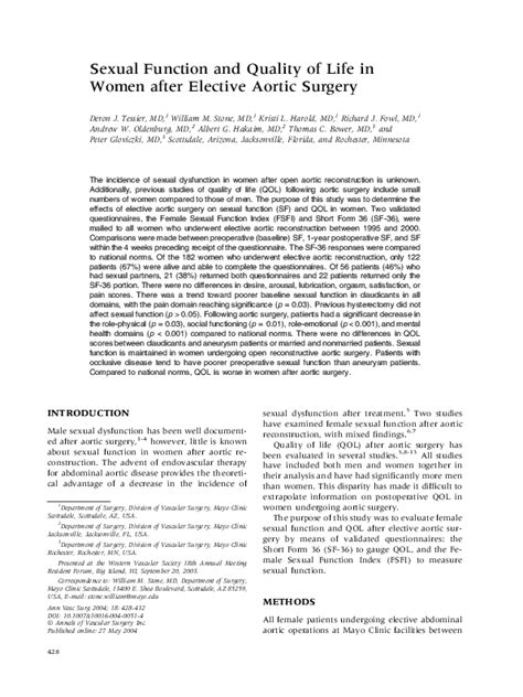 Pdf Sexual Function And Quality Of Life In Women After Elective