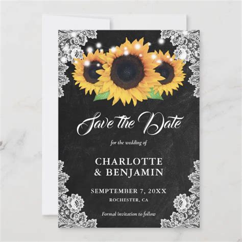 Chalkboard Lace Sunflower Save The Date Cards Zazzle