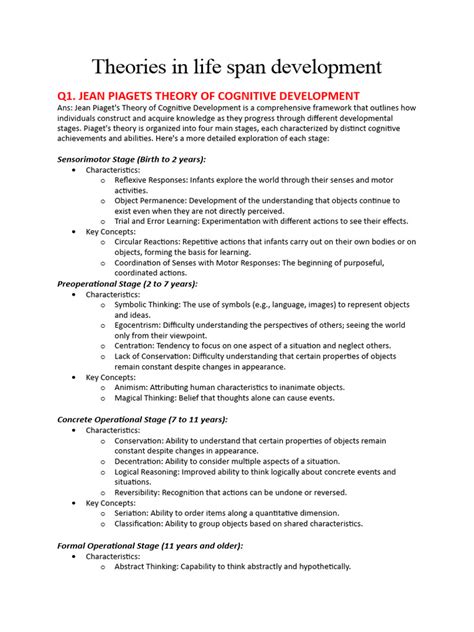 Theories In Life Span Development Pdf Morality Cognitive Development