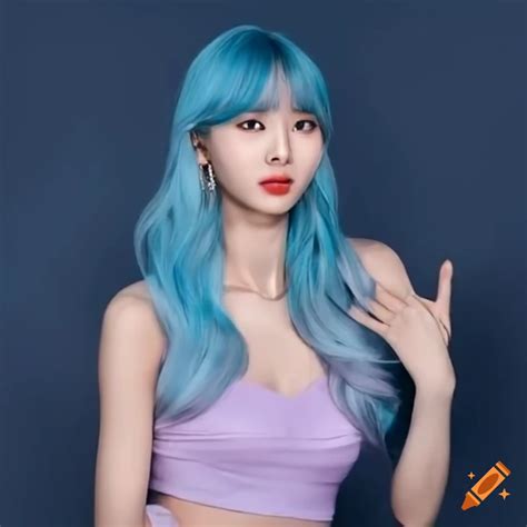 Twice Momo With Pastel Blue Hair Color On Craiyon