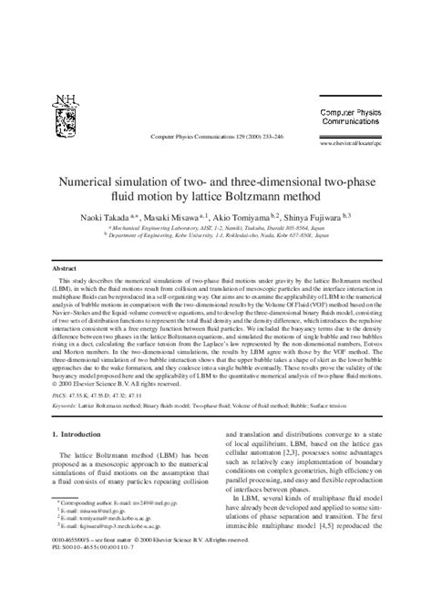 Pdf Numerical Simulation Of Two And Three Dimensional Two Phase Fluid Motion By Lattice