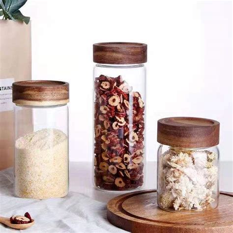 Airtight Stackable Square Glass Storage Jar Set With Acacia Wooden Lid