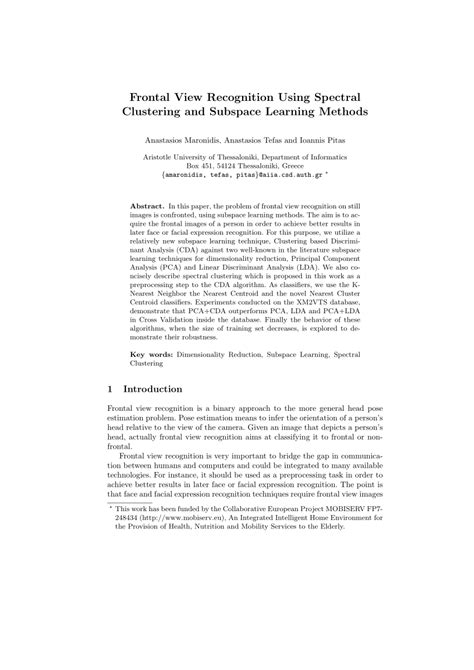 Pdf Frontal View Recognition Using Spectral Clustering And Subspace Learning Methods