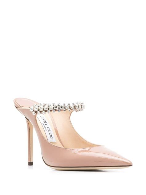 Jimmy Choo Bing 100 Crystal Strap Detail Patent Leather Mules Jimmy Choo