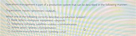 Solved Operations Management Is Part Of A Production System