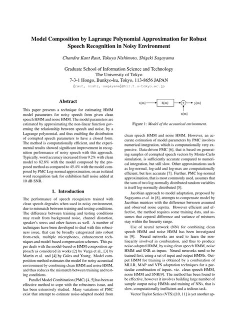 Pdf “model Composition By Lagrange Polynomial Approximation For Robust Speech Recognition In